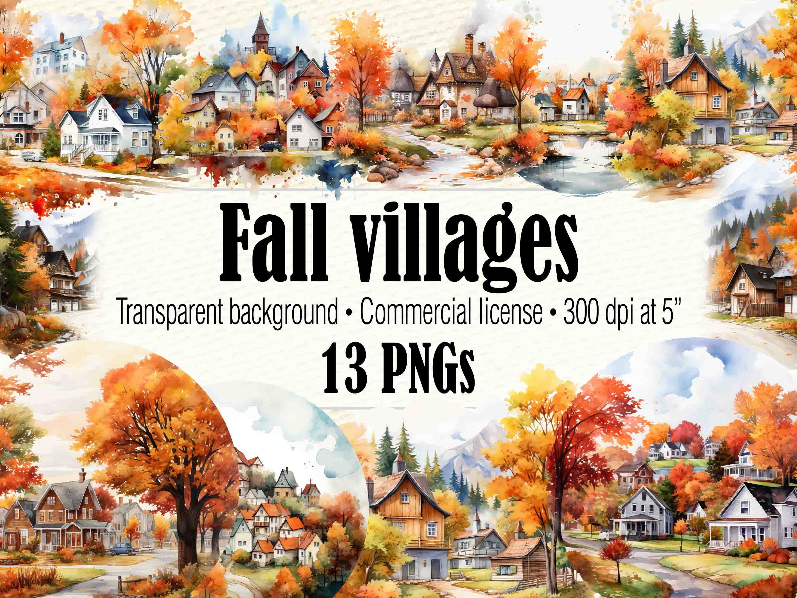 Fall Village Clipart, Cozy Autumn Clipart, Cottagecore Clipart ...