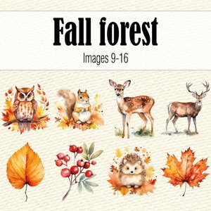 Watercolor Autumn Clipart, Woodland Animals Fall Leaves Clipart, Cute ...