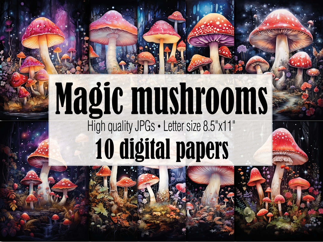 Magic Mushroom Forest Digital Paper, Fantasy Mushroom Wallpaper, Fairy ...