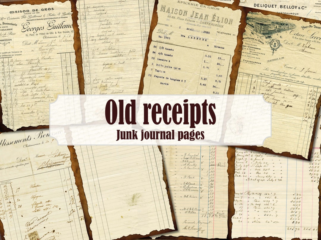 Aged Parchment Paper Receipts Grungy Junk Journal Pages, Old Bank ...