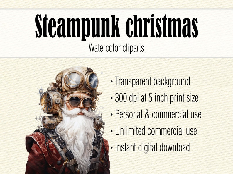 Watercolor Steampunk Christmas, Steampunk Santa Claus PNG, Steampunk ...