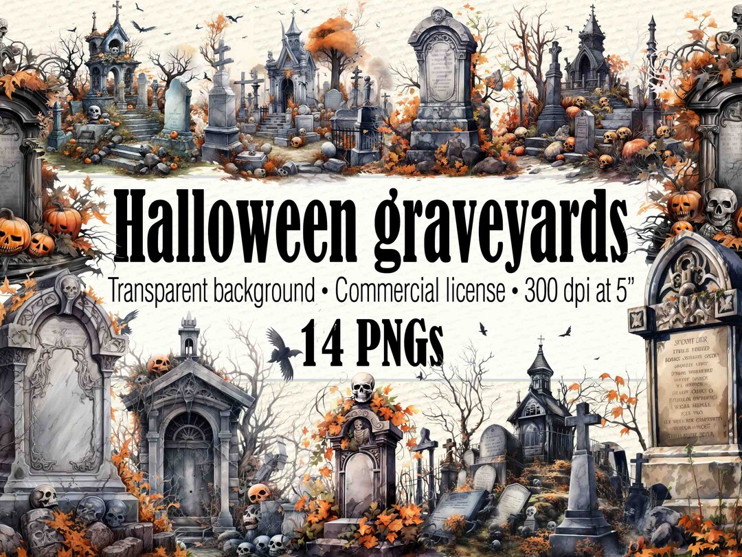 Graveyard Tombstone Clipart, Scary PNG Halloween Graphics, Horror ...