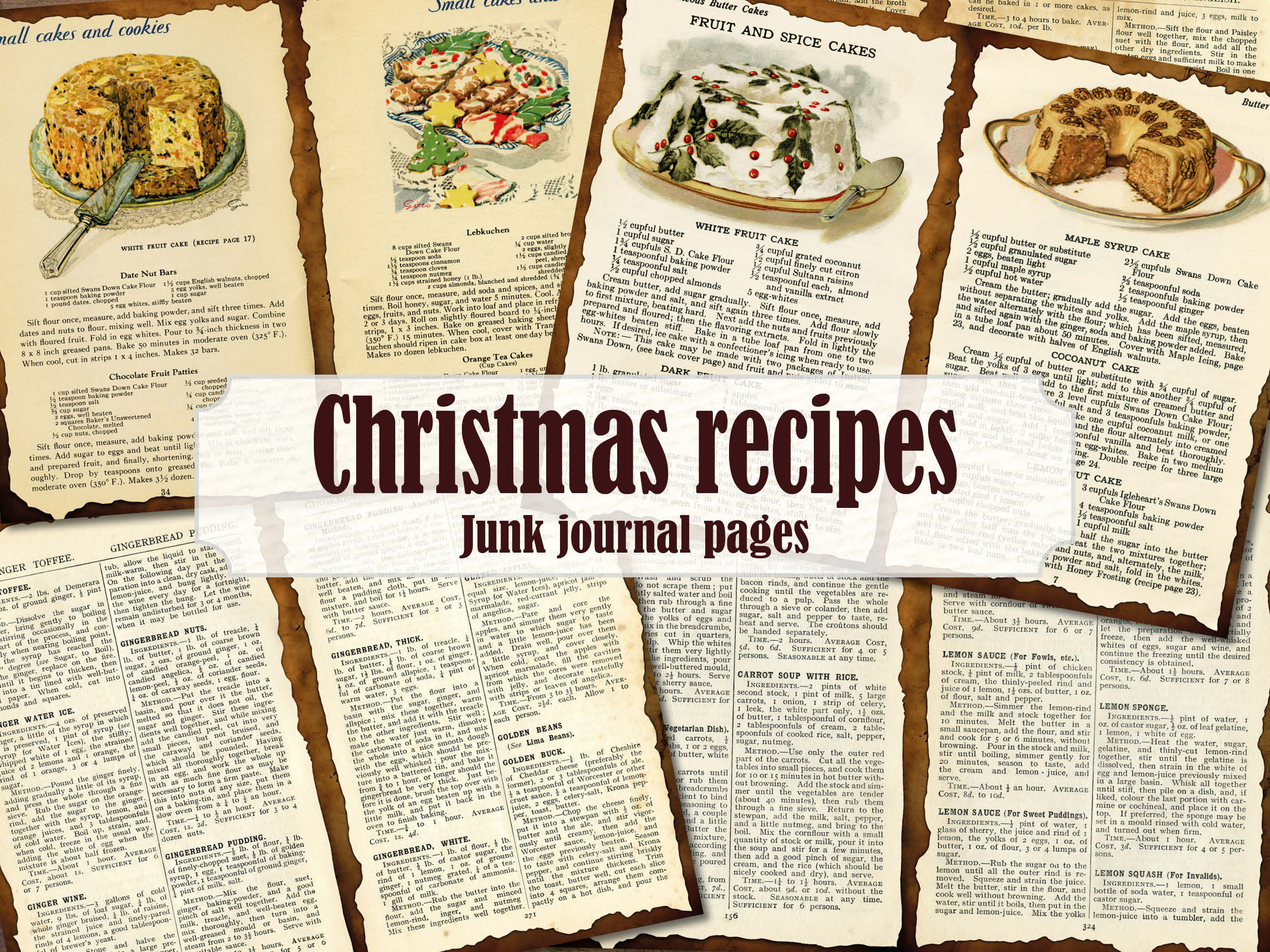 Vintage Christmas Recipe Junk Journal Pages, Retro Christmas Ephemera ...