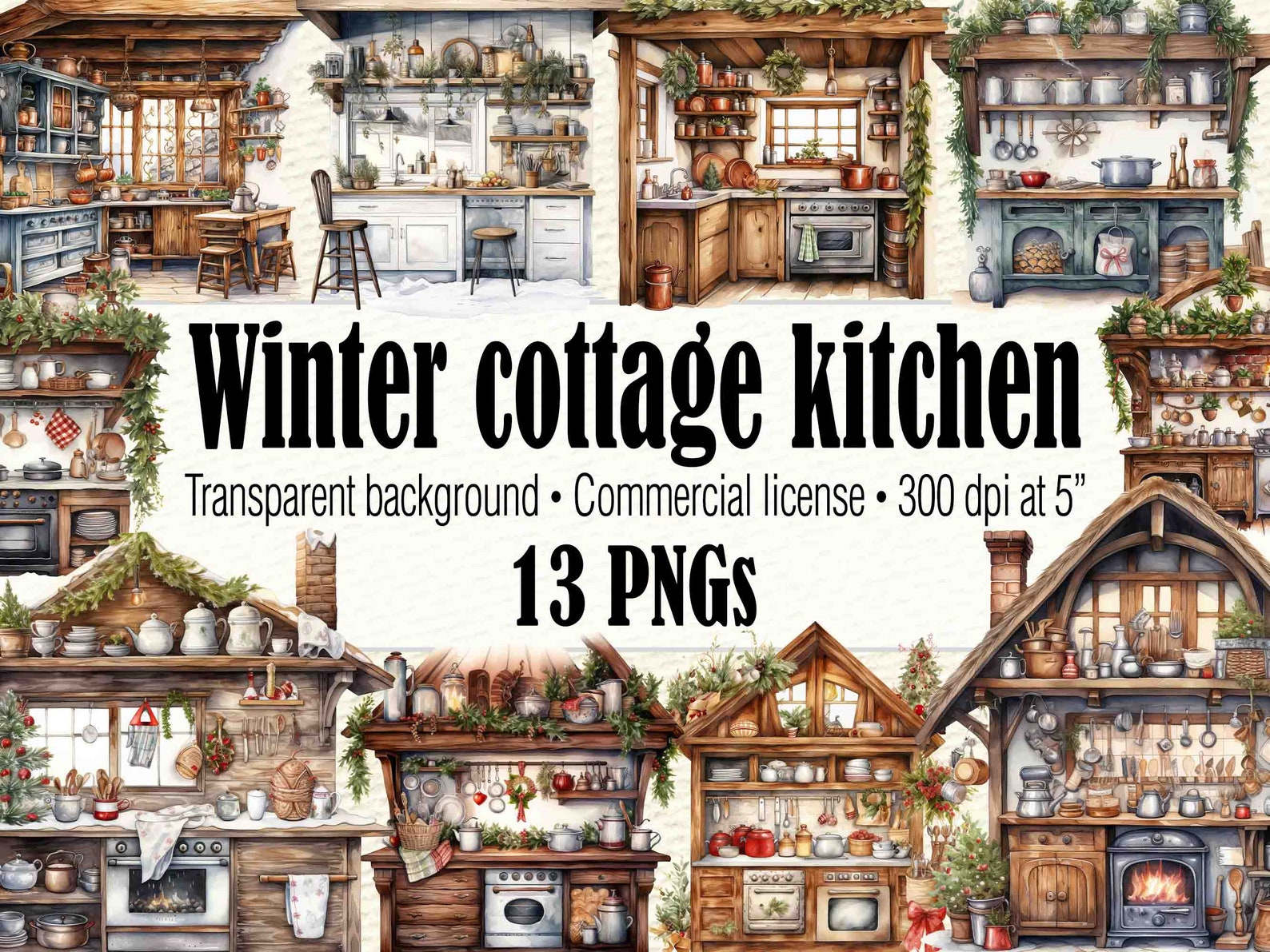 Winter Cottage Kitchen Clipart, Christmas Kitchen Baking Clipart ...