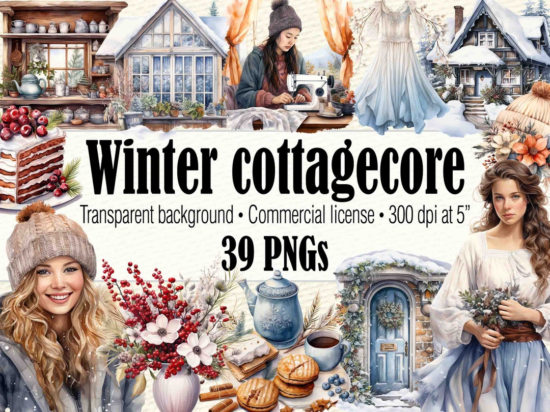 Winter Cottagecore PNG, Vintage Farmhouse Cottage Clipart, Rustic ...