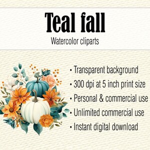 Teal Fall Clipart, Teal Pumpkin Clipart, Fall Girl Clipart, Fall Flower ...
