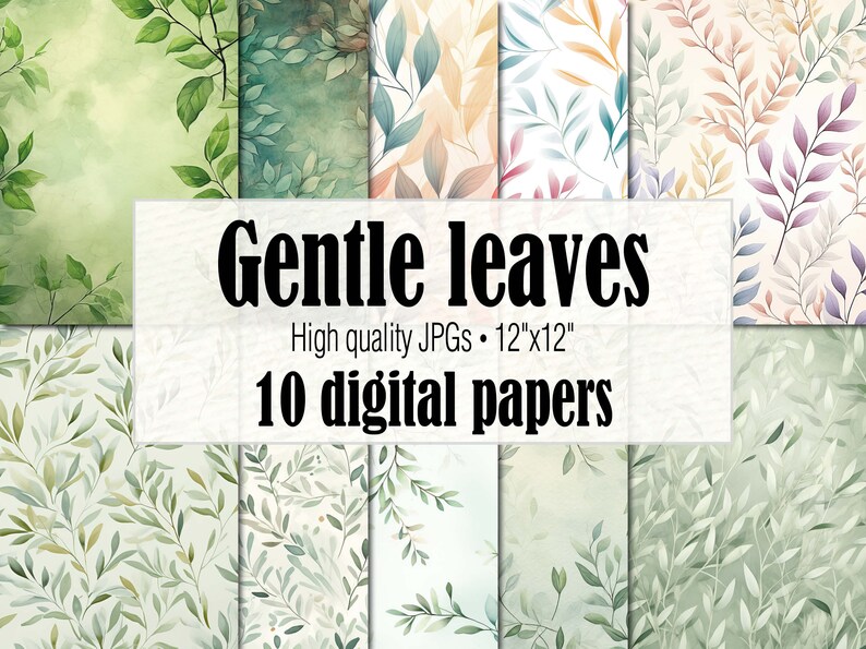 Sage Green Watercolor Leaves Fall Spring Digital Paper - Etsy