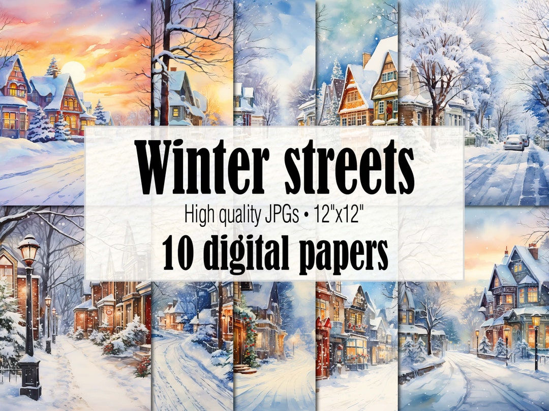 Winter Scene Winter Digital Paper, Christmas Village Winter Wonderland ...