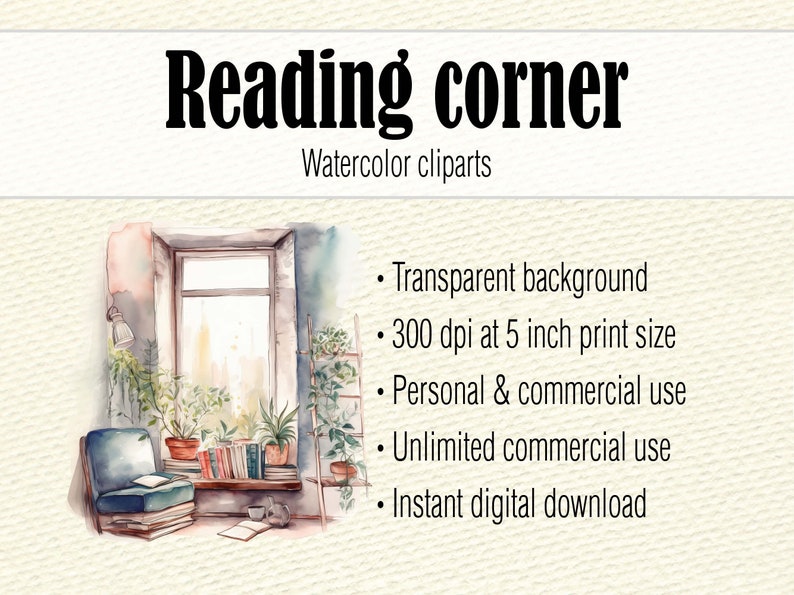 Reading Nook Books Clipart, Book Nook Library Clipart, Cozy Reading ...