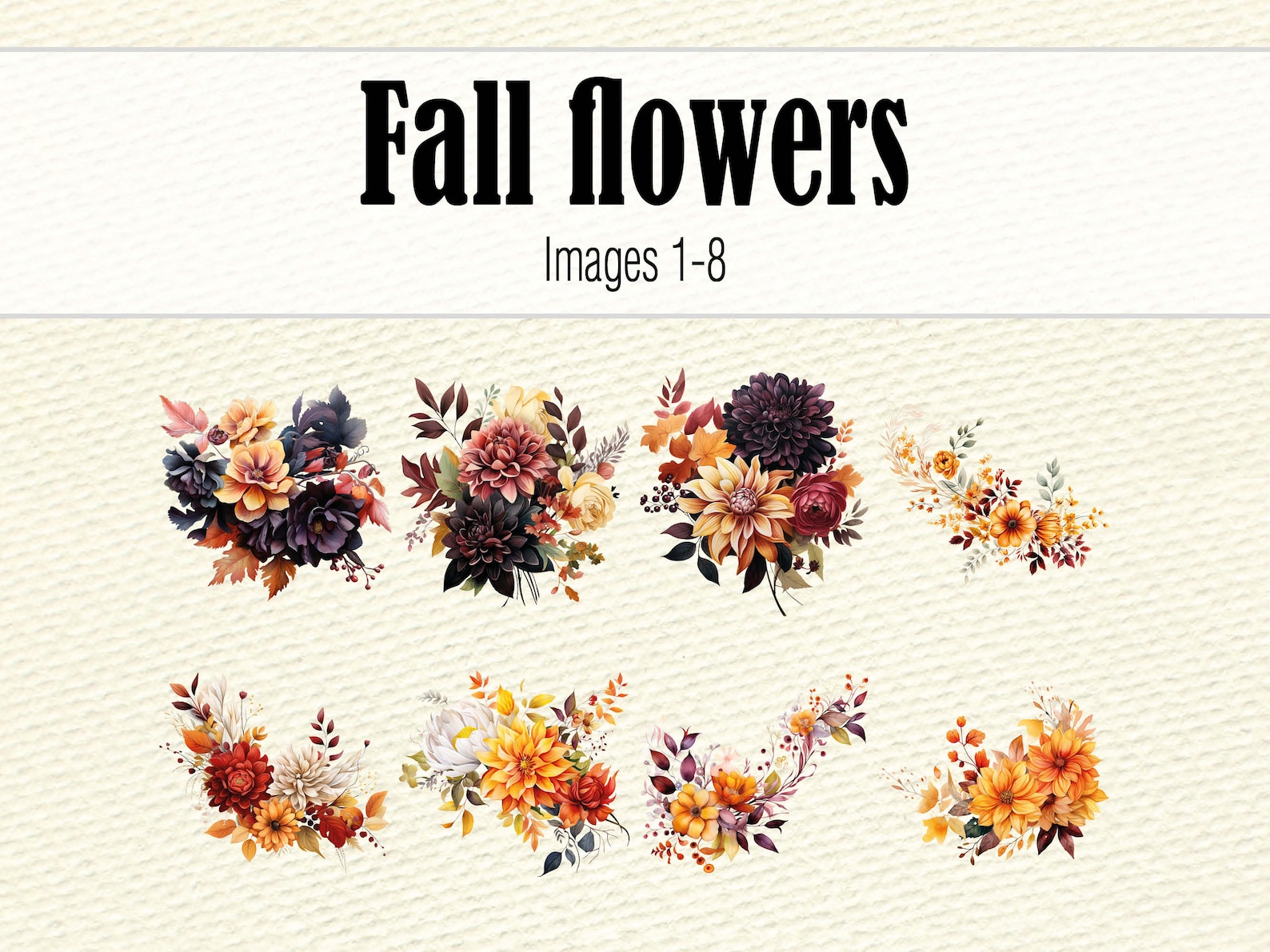 Fall Flower Clipart, Boho Floral Clipart, Watercolor Flowers PNG ...