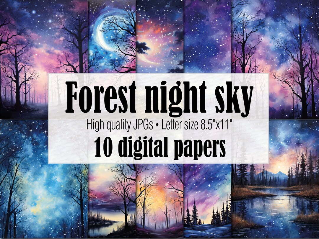 Magical Forest Starry Night Sky Paper, Under the Stars Papers Galaxy ...