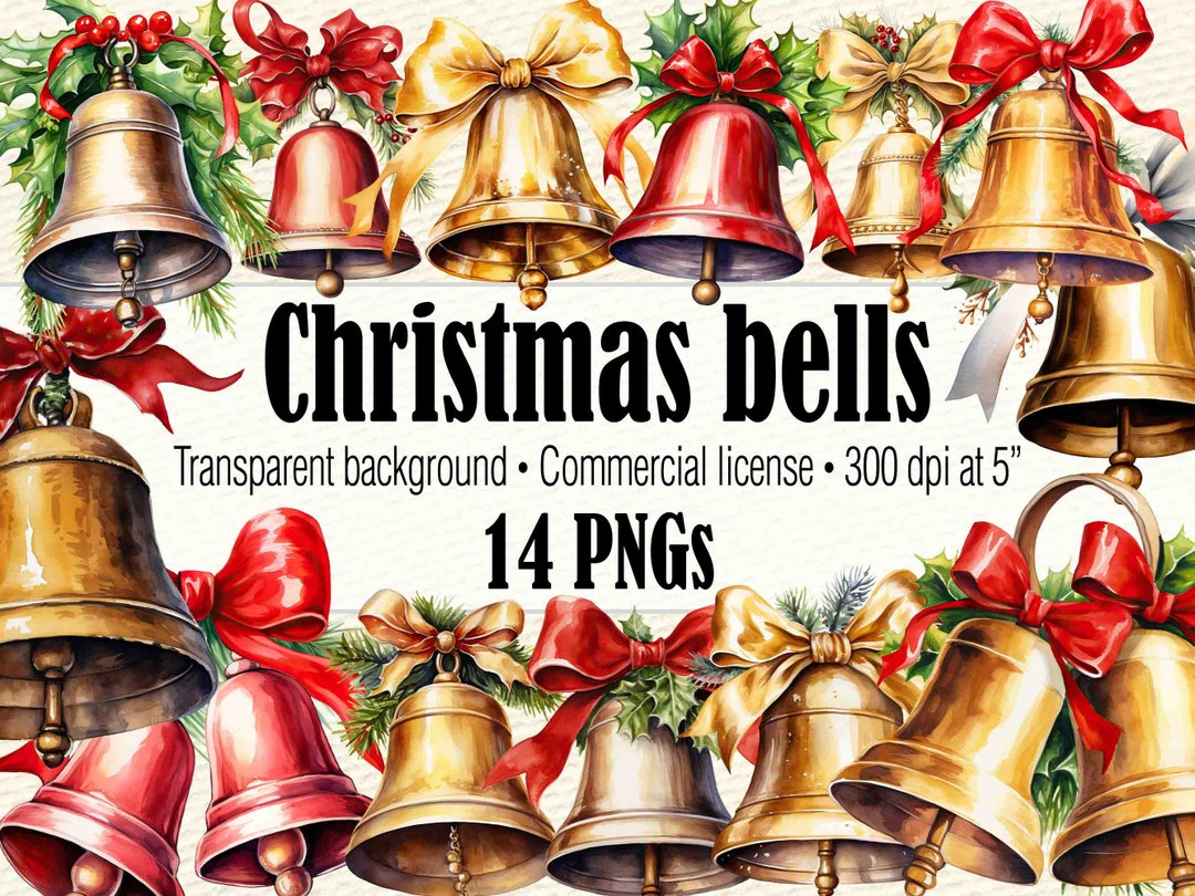 Christmas Bells Jingle Bell Clipart, Holiday Bells Bow Clipart, Jingle ...