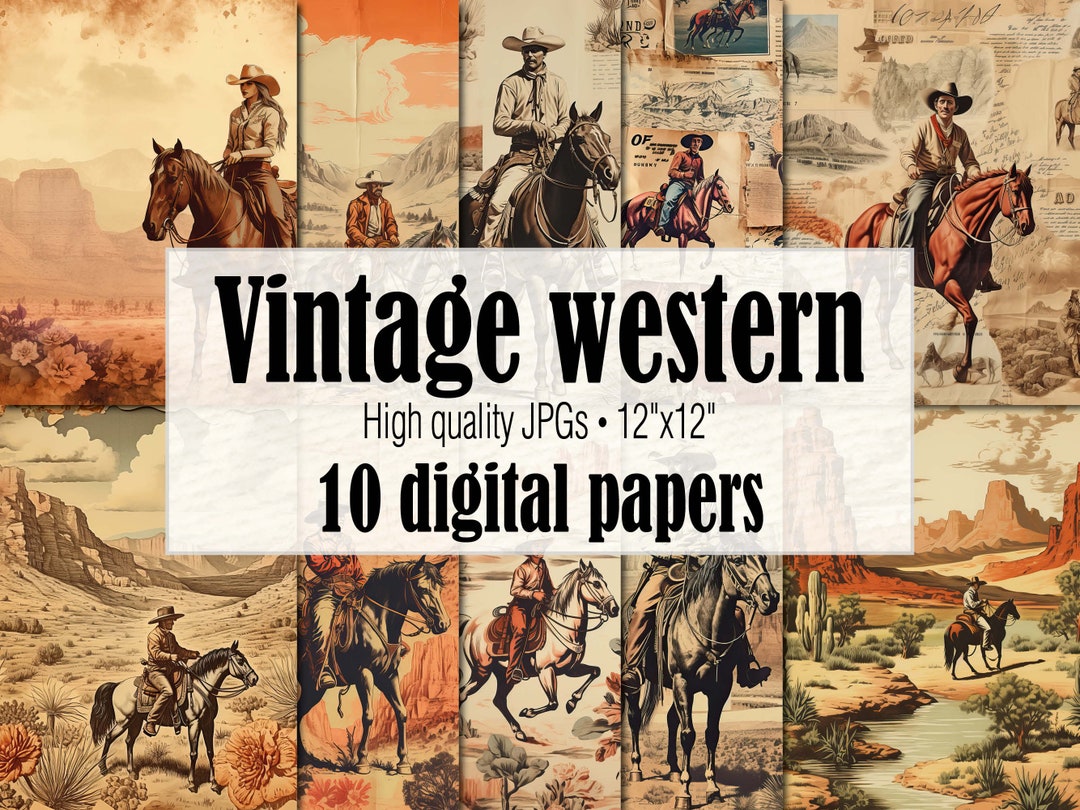Western Printable Vintage Paper, Western Wallpaper Digital Paper ...
