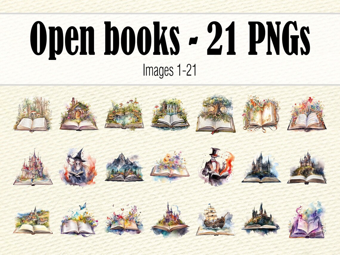 Open Book Clipart Fantasy Books Clipart Reading Clipart - Etsy