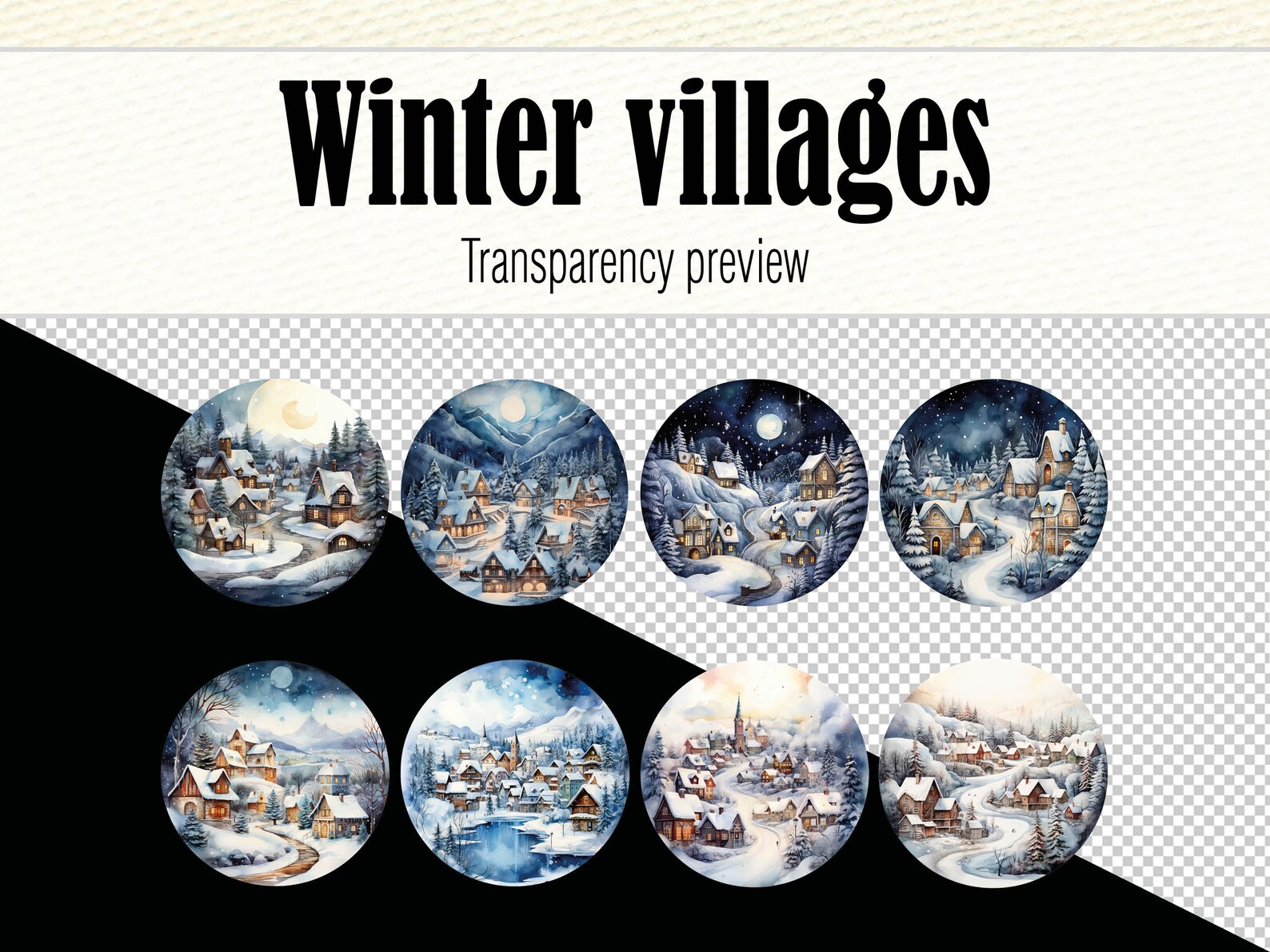 Winter Clipart, Watercolor Winter Village Clipart, Winter Wonderland ...