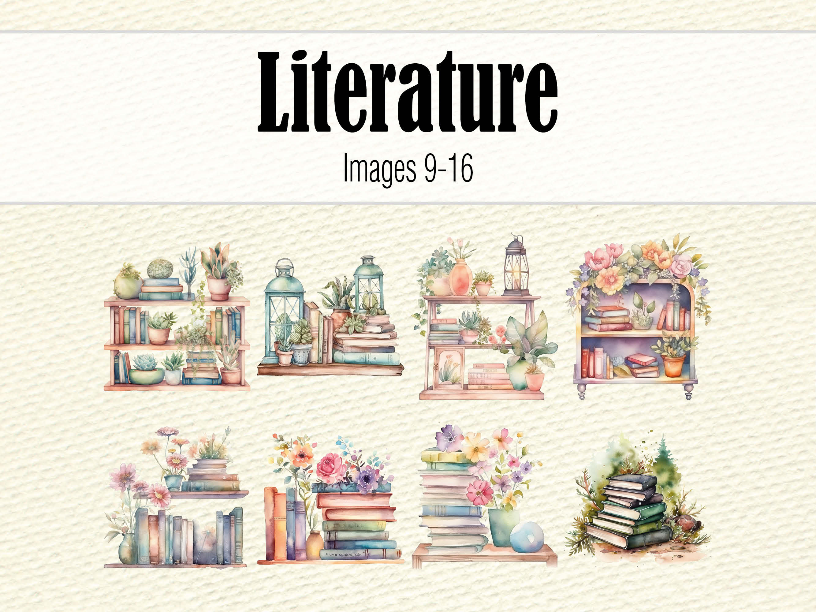 Watercolor Literature Clipart, Book Stack Clipart Bookshelf, Bookish ...