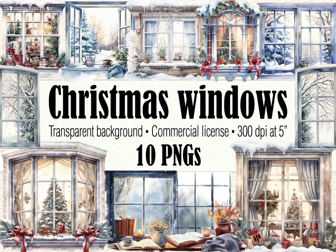Christmas Window Clipart, Christmas Ephemera, Winter Scene Clipart ...