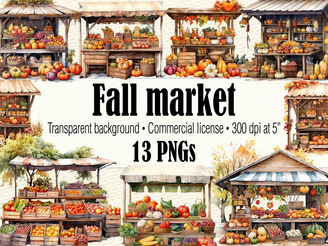 Fall Market Shop Clipart, Farmers Market PNG Storefront Clipart ...