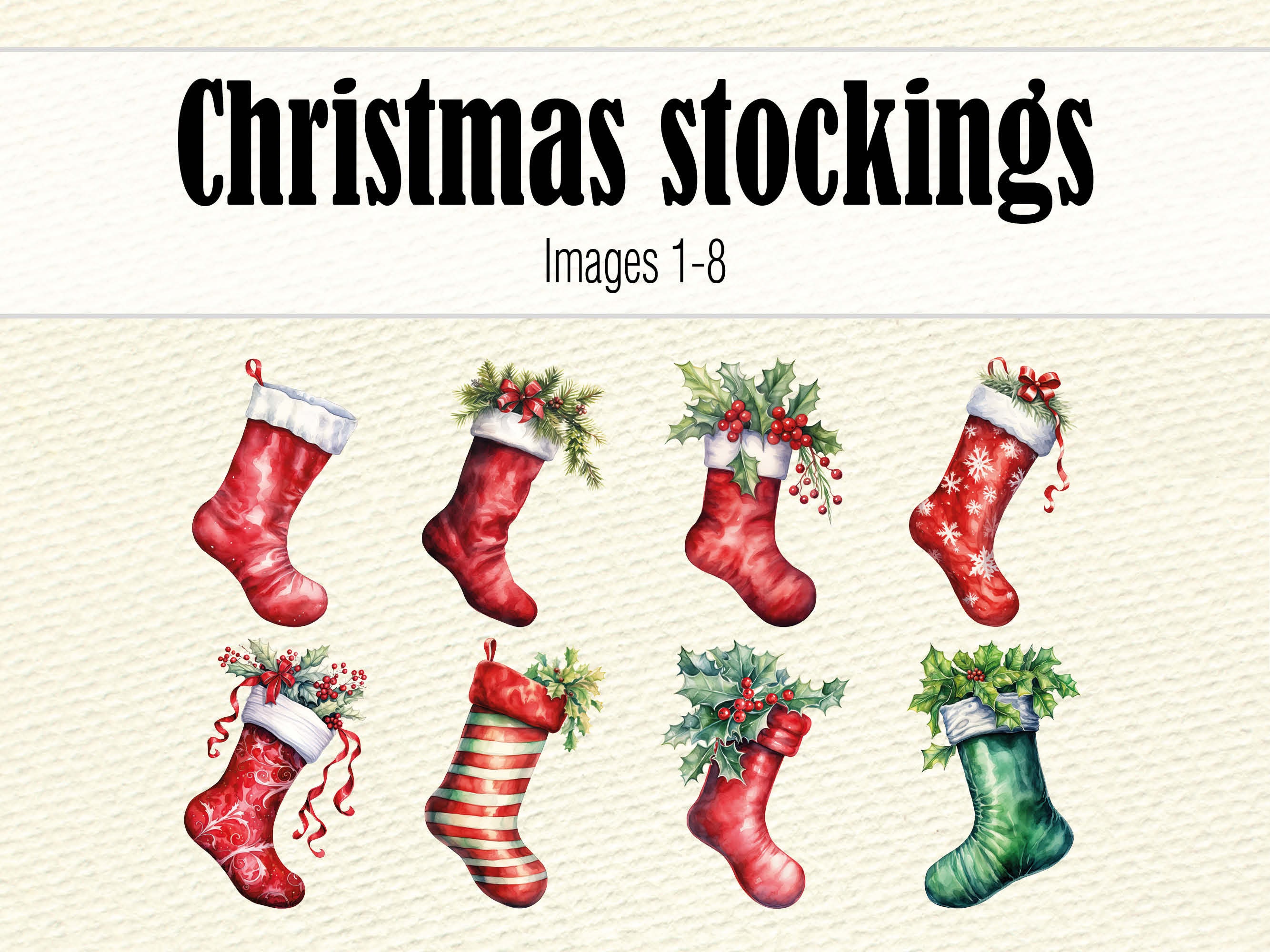 Christmas Stocking Clipart Christmas Sock Clipart Watercolor - Etsy