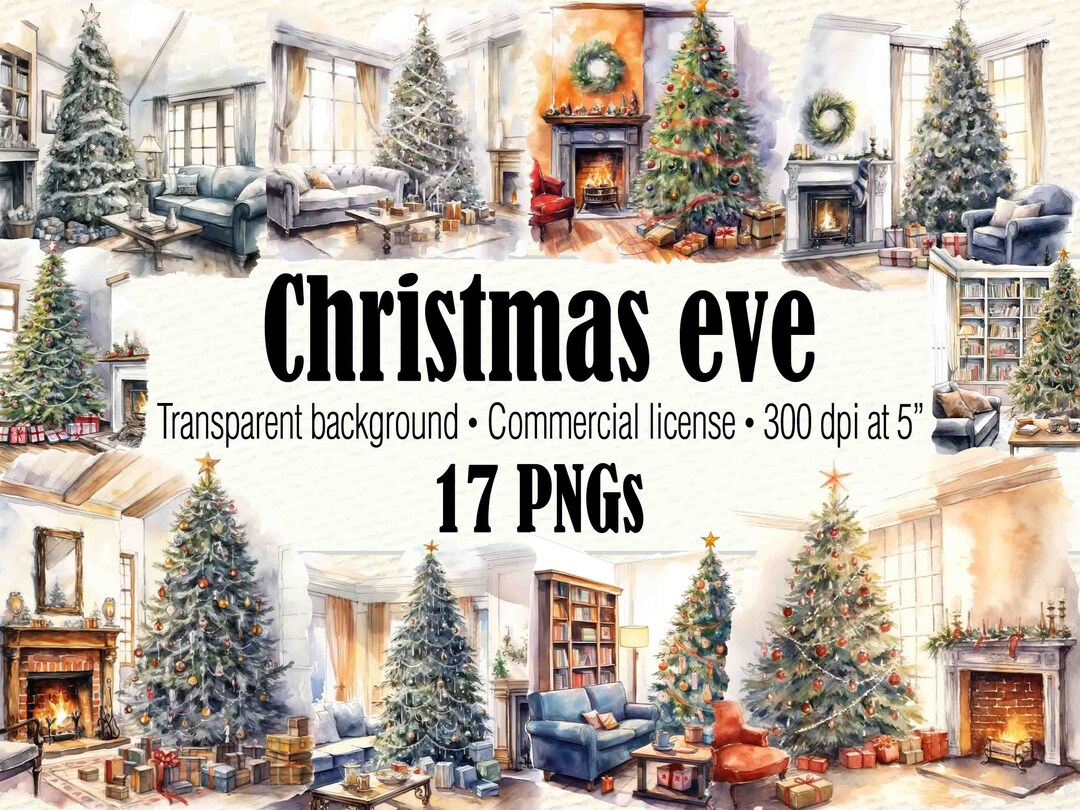 Christmas Scene Clipart, Watercolor Classic Christmas PNG, Christmas ...