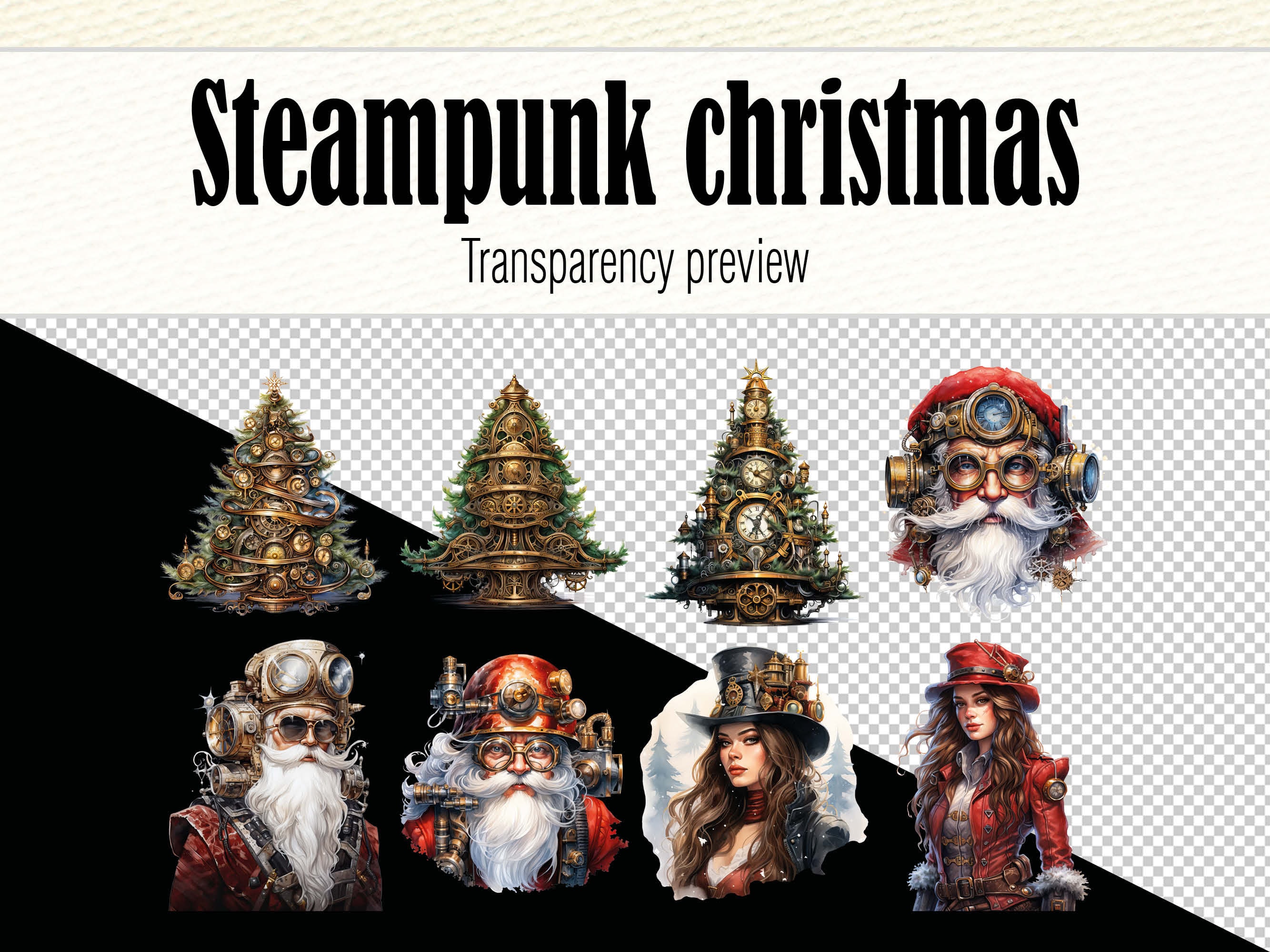 Watercolor Steampunk Christmas, Steampunk Santa Claus PNG, Steampunk ...
