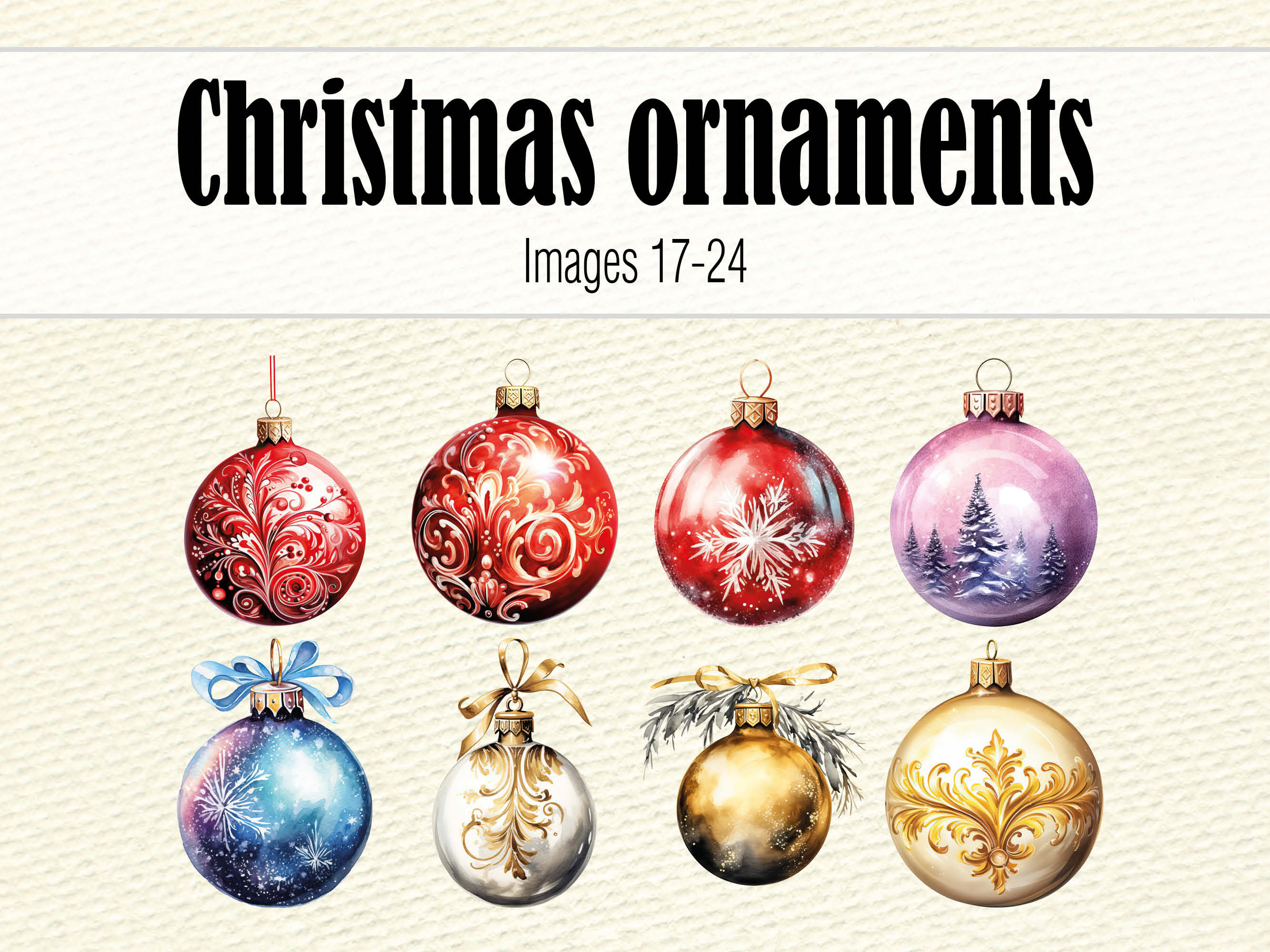 Christmas Ornaments Clipart, Watercolor Christmas Clipart, Ornament PNG ...