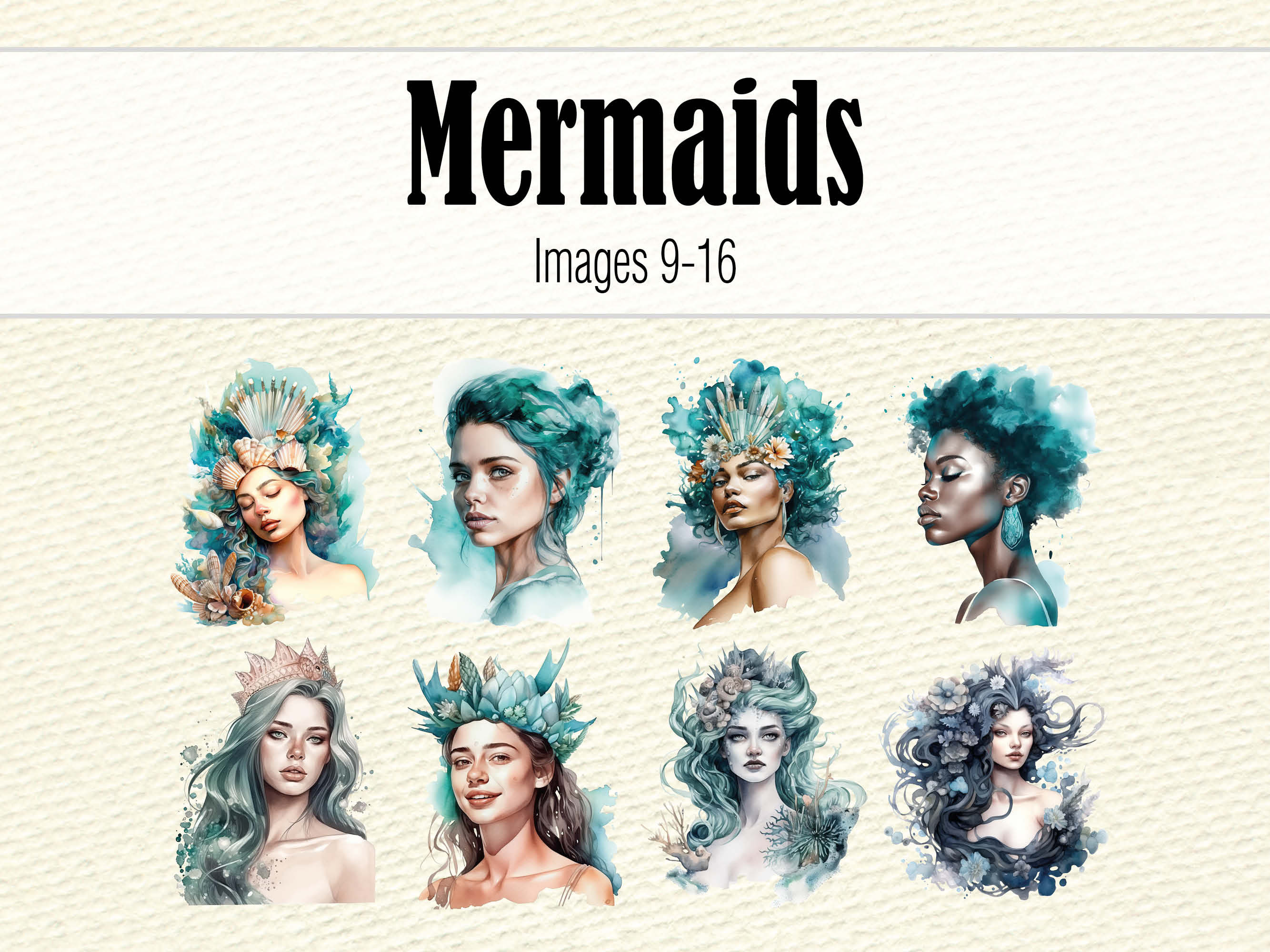 Watercolor Mermaid Clipart, Mermaid PNG, Sea Life Clipart, Underwater ...