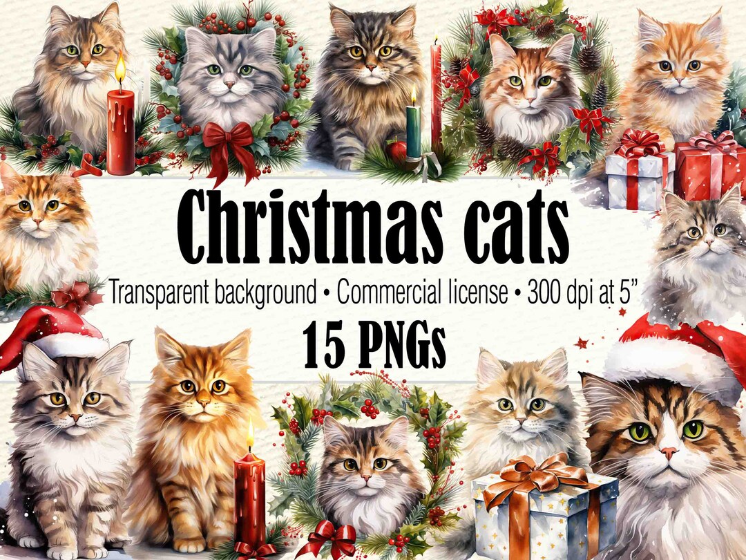 Christmas Cat Clipart, Cat Christmas PNG, Meowy Christmas Ephemera ...