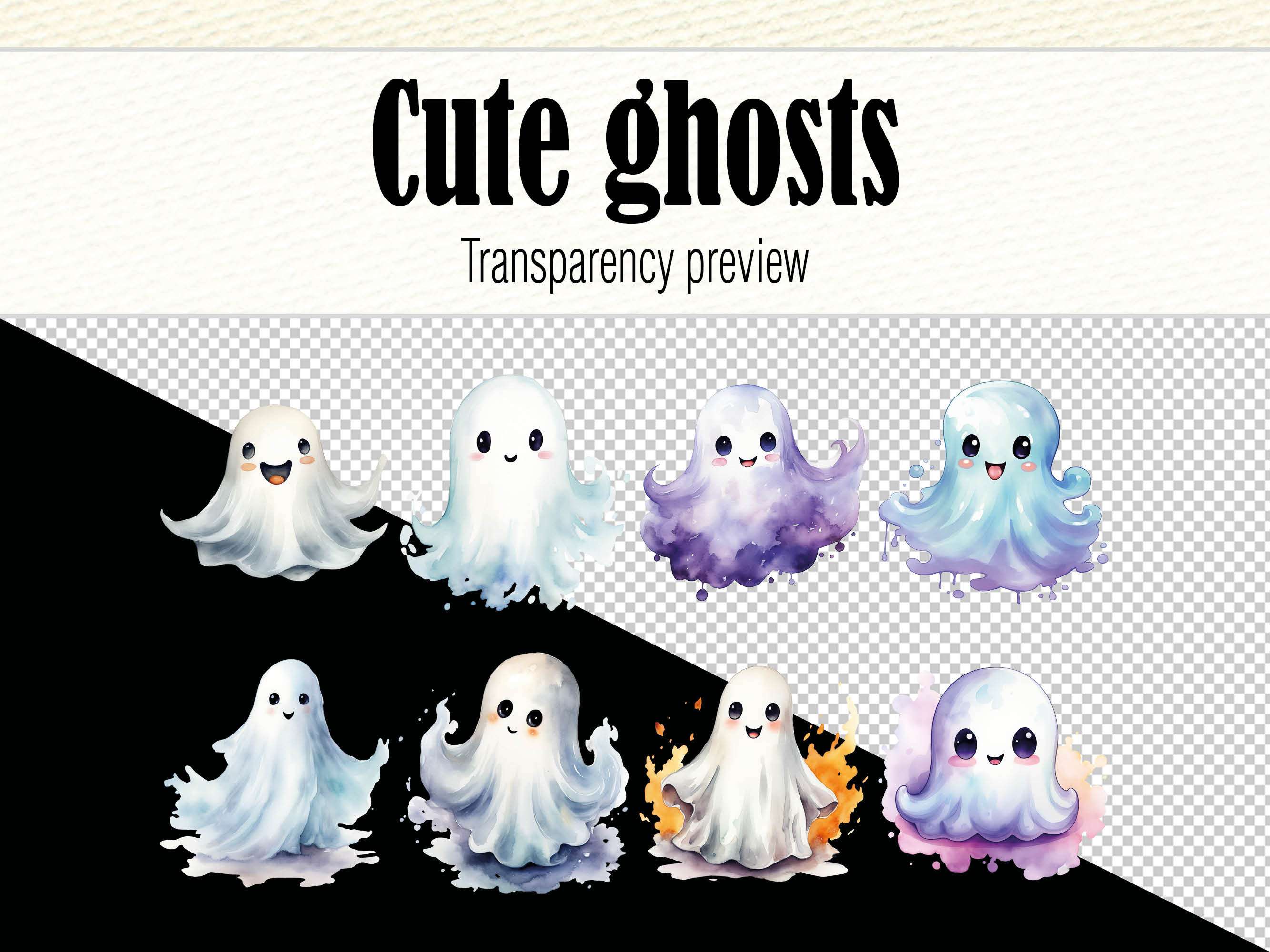 Cute Ghost Clipart, Pastel Halloween Clipart, Kawaii Halloween Ghost ...