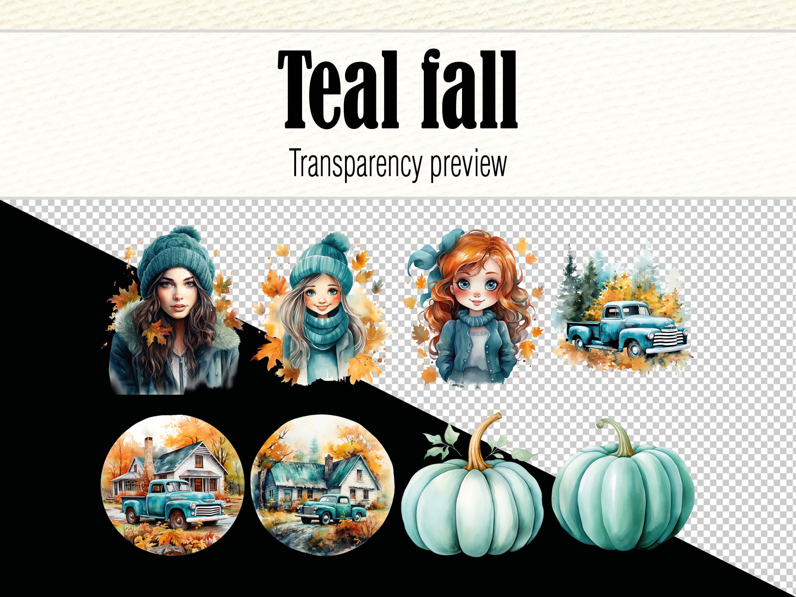 Teal Fall Clipart Teal Pumpkin Clipart Fall Girl Clipart - Etsy