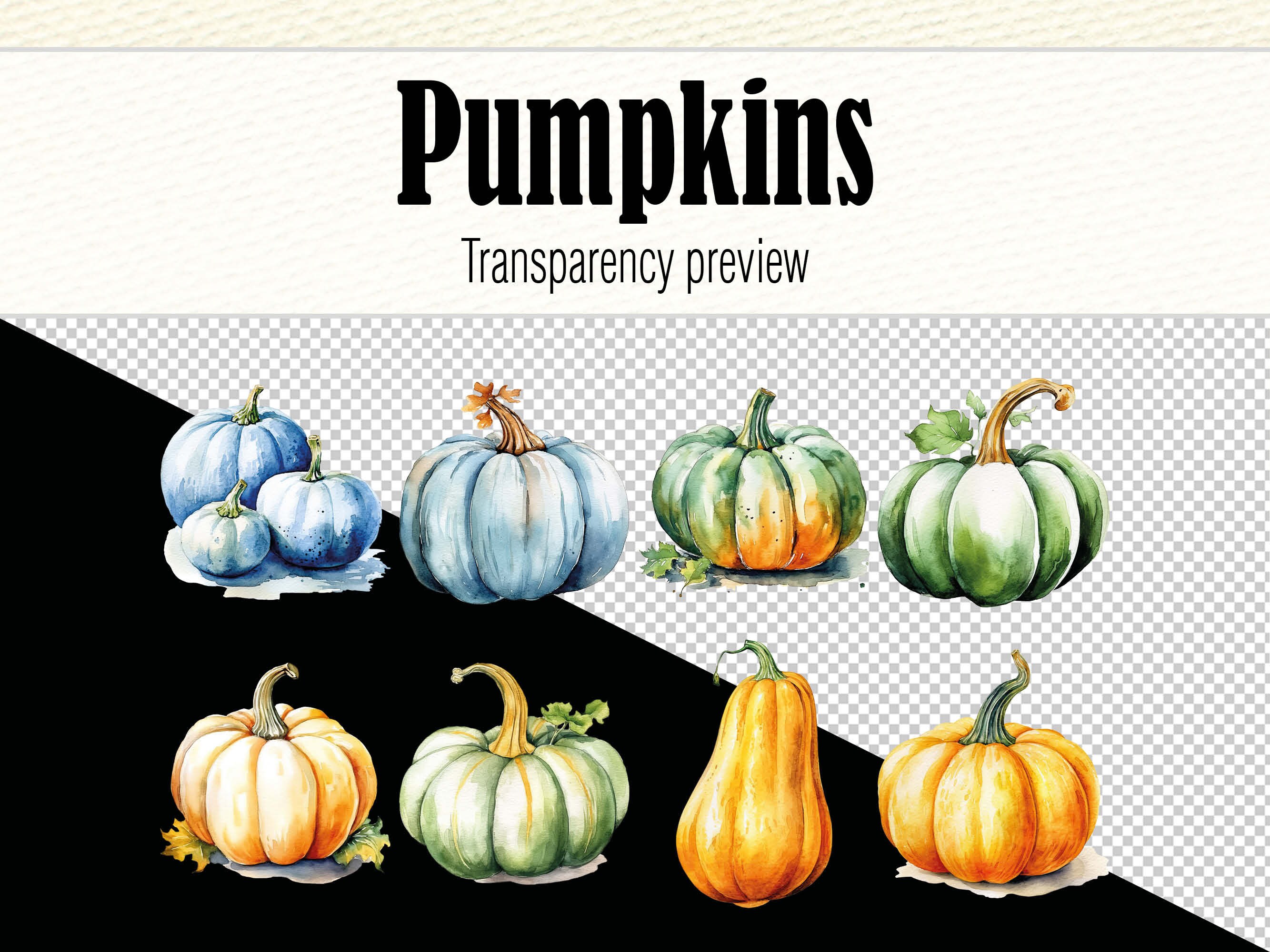Watercolor Pumpkin Clipart Pumpkin Patch PNG Retro Pumpkin - Etsy