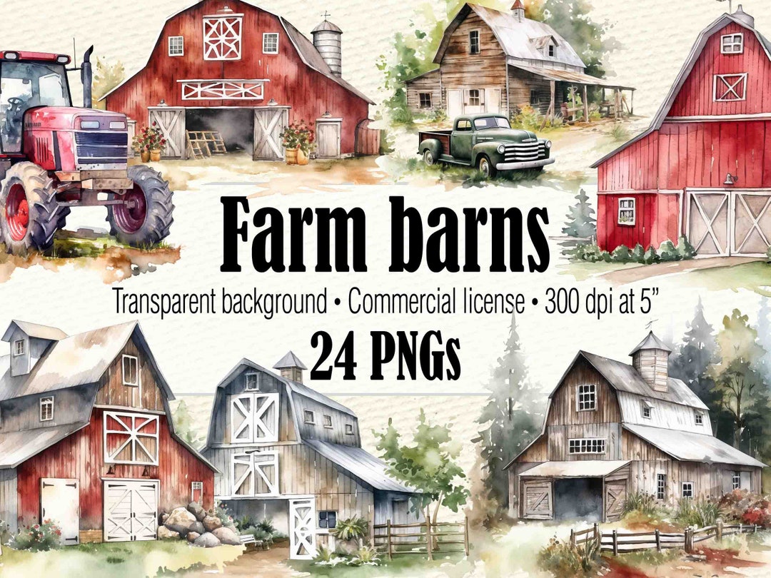 Barn PNG Farmhouse Clipart, Red Barn PNG Watercolor House Clipart, Barn ...
