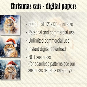 Cat Christmas Printable, Cat Wrapping Paper Winter Digital Paper ...