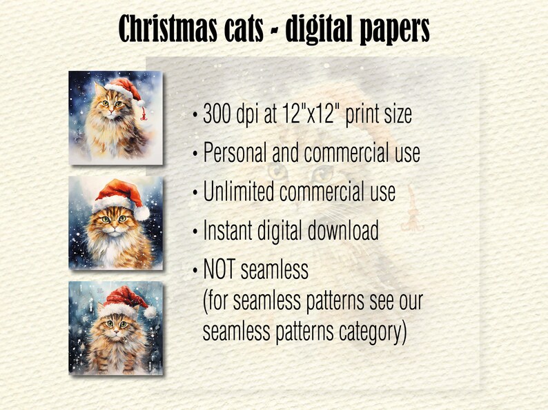 Cat Christmas Printable, Cat Wrapping Paper Winter Digital Paper ...