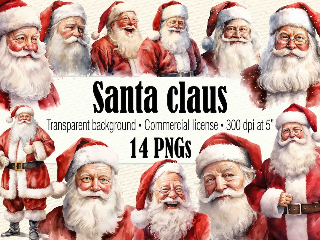 Santa Claus PNG, Watercolor Santa Clipart, Santa PNG Christmas Ephemera ...