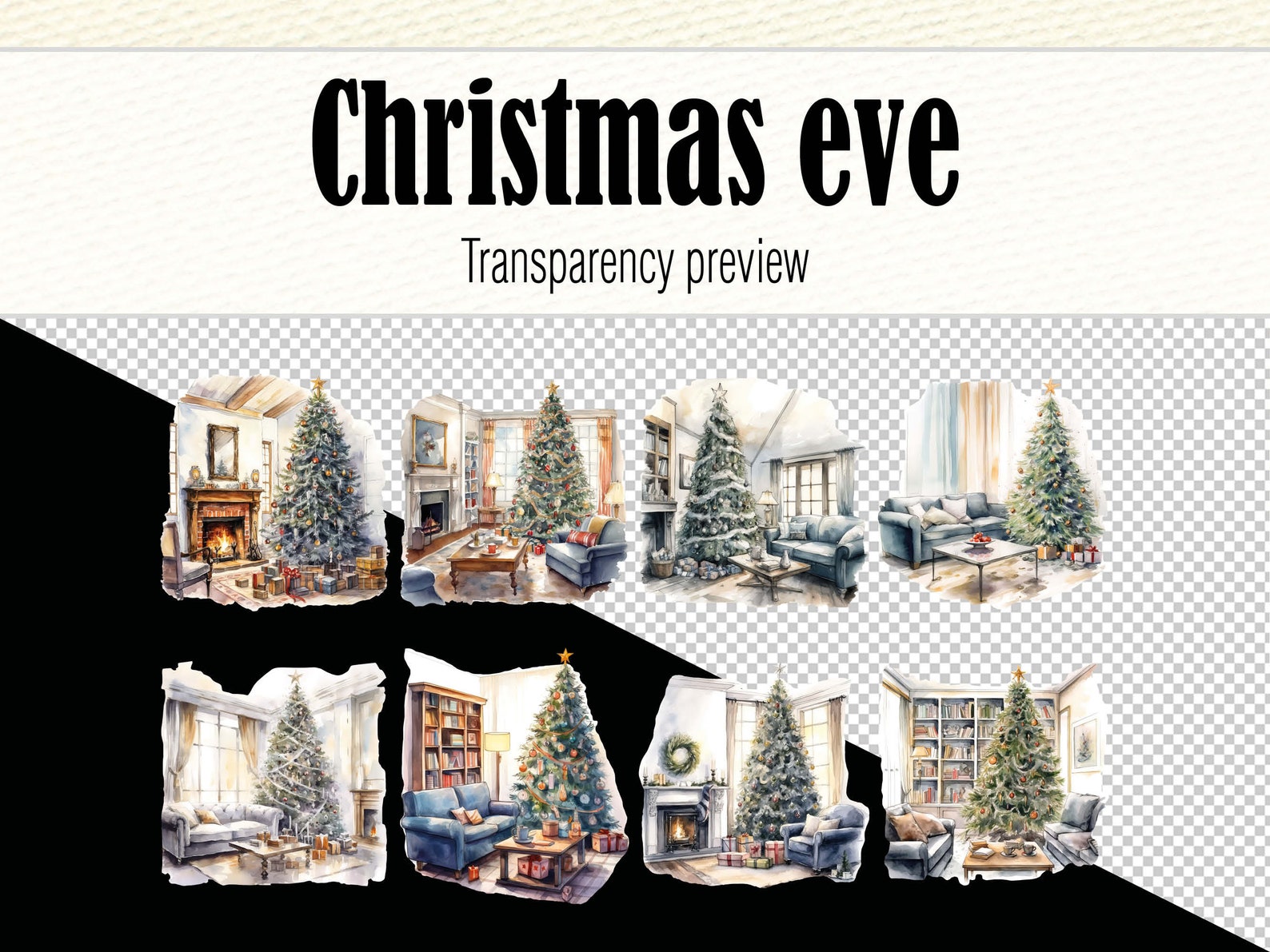 Christmas Scene Clipart Watercolor Classic Christmas PNG - Etsy