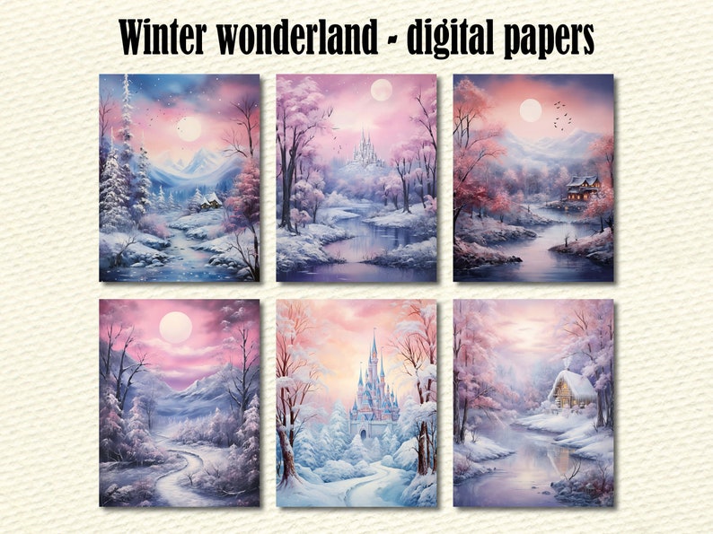Winter Wonderland Winter Digital Paper, Winter Landscape Forest Scene ...