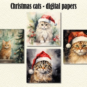 Cat Christmas Printable, Cat Wrapping Paper Winter Digital Paper ...
