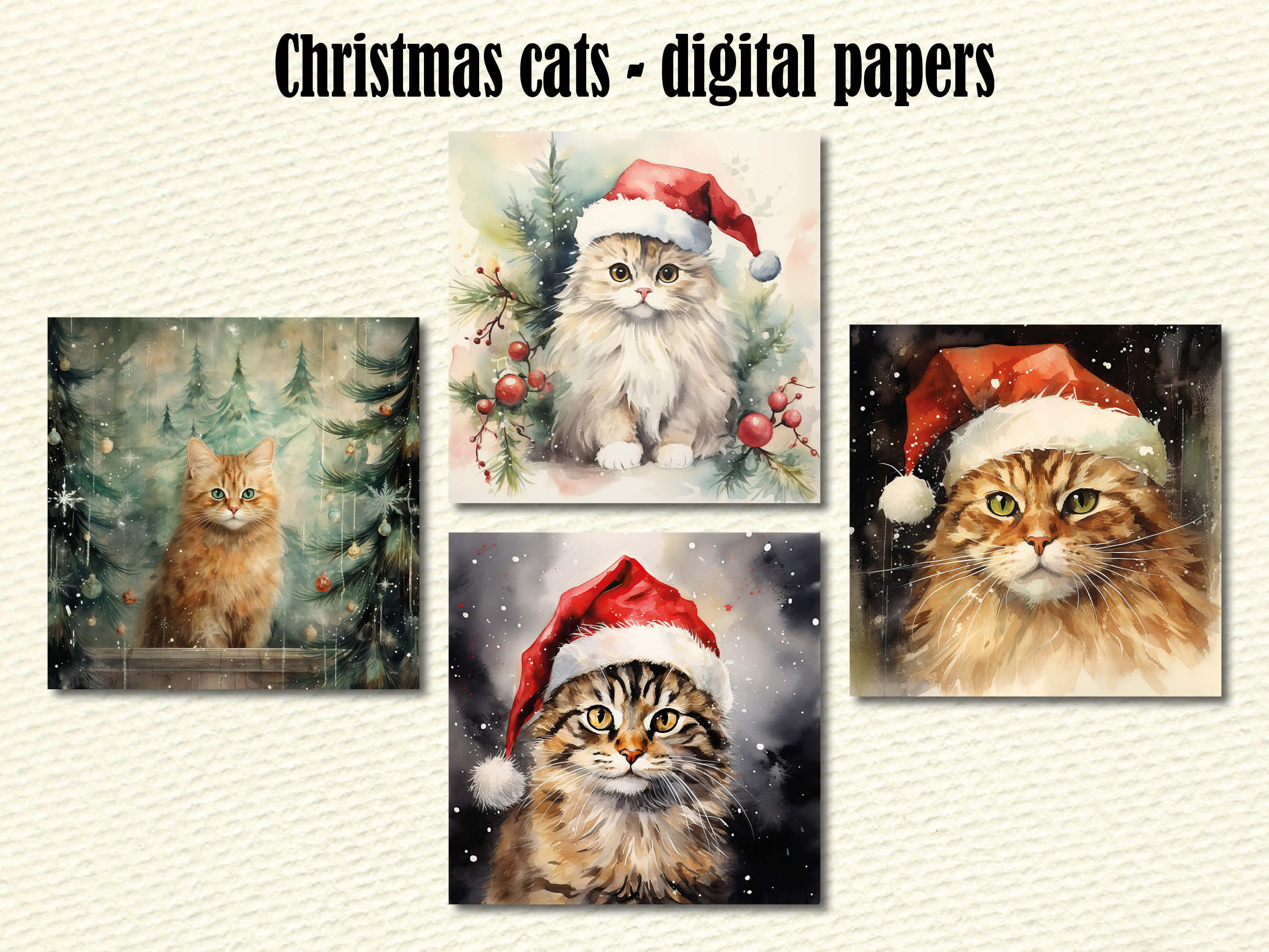 Cat Christmas Printable, Cat Wrapping Paper Winter Digital Paper ...