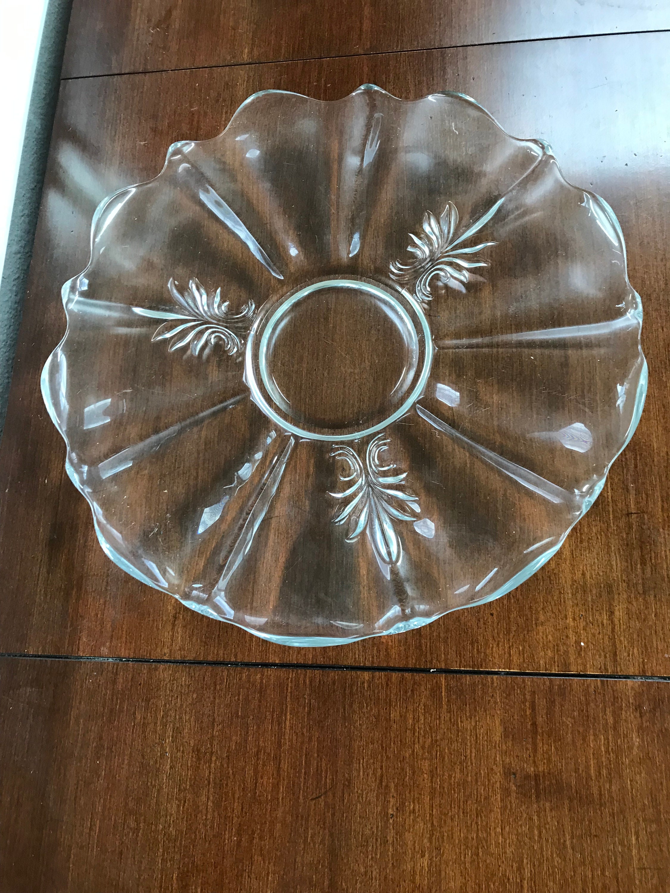Fostoria shirley Clear Glass Torte Platter With Flor De Lis Etchings and Scalloped Edges. - Etsy
