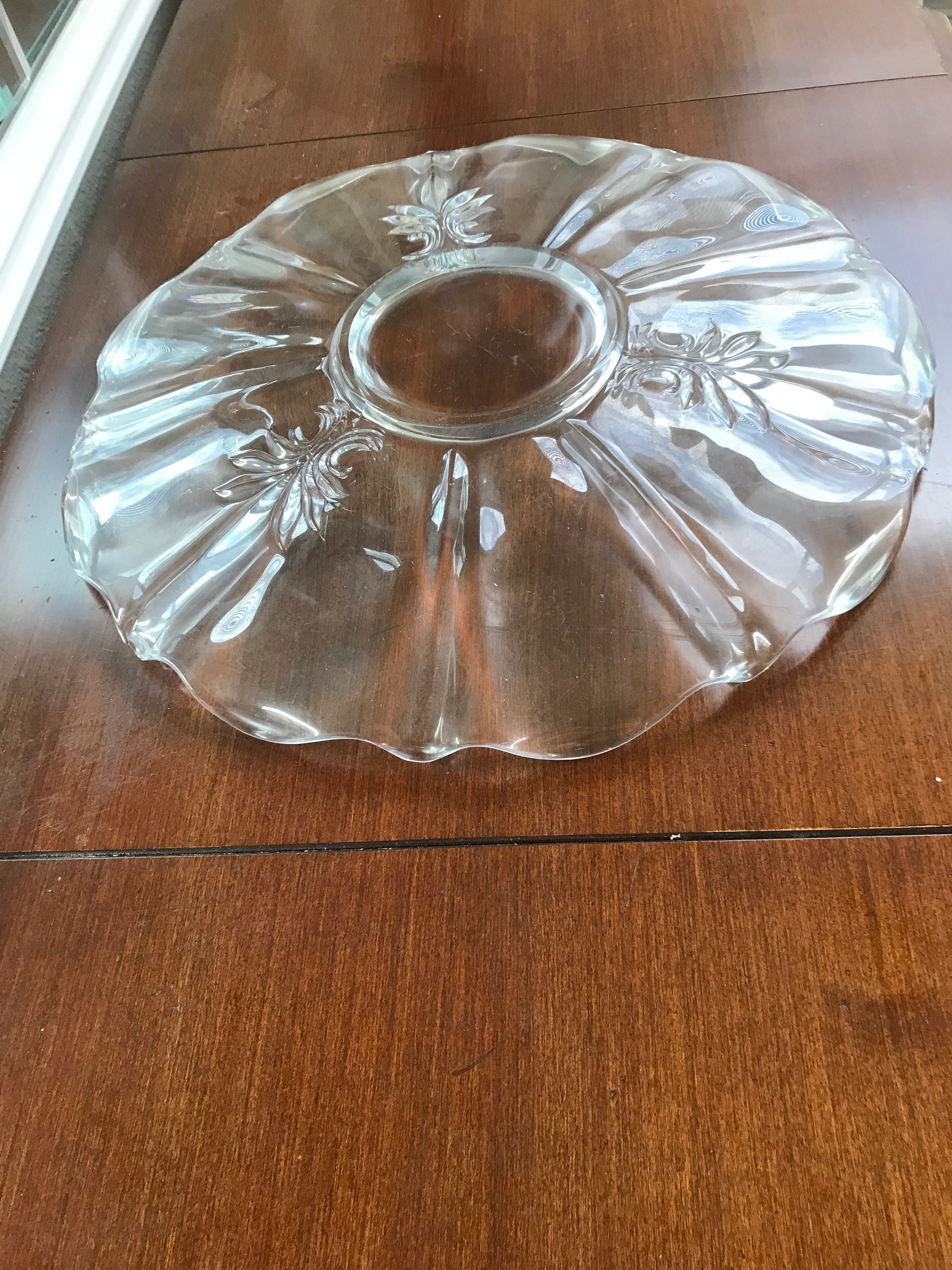 Fostoria shirley Clear Glass Torte Platter With Flor De Lis Etchings and Scalloped Edges. - Etsy
