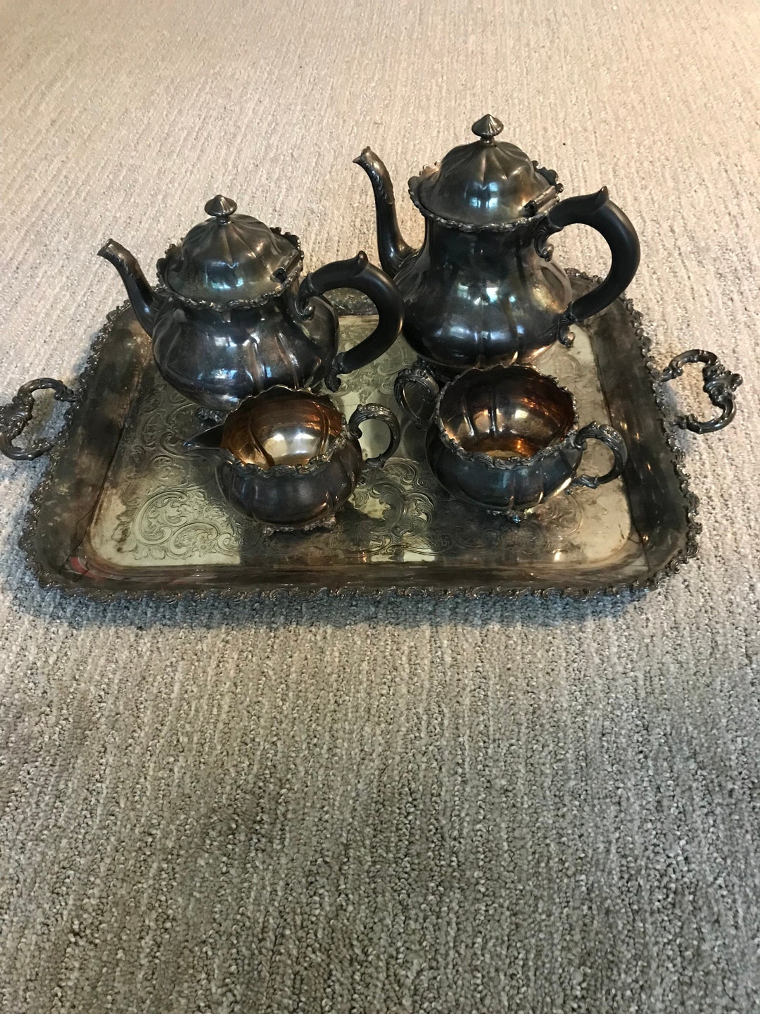 1847 Rogers Brothers Coffee Pot and Teapot on Serving Tray With Sugar ...