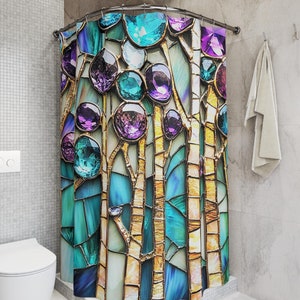 Stained Glass Birch Trees Shower Curtain Stained Glass Decor Birch Tree ...