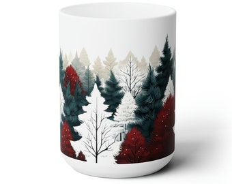 Three Pines Evergreen Trees in Greens & Blues White Ceramic 11 Oz ...