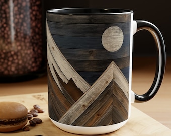Mountain Wood Art Cup Rustic Moon Coffee Mug Moonlit Cabin - Etsy
