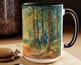 Sage Green Mug Forest Landscape Mug Mountain Nature Mug Minimalist Art ...