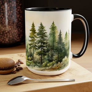 Rustic Pine Tree Mug Watercolor Pine Trees Print Coffee Mug Tree Lovers ...