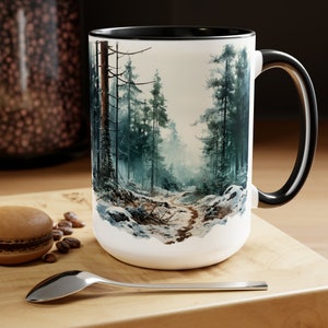 Winter Pine Forest Mug Watercolor Pine Trees Coffee Winter Decor Indoor ...