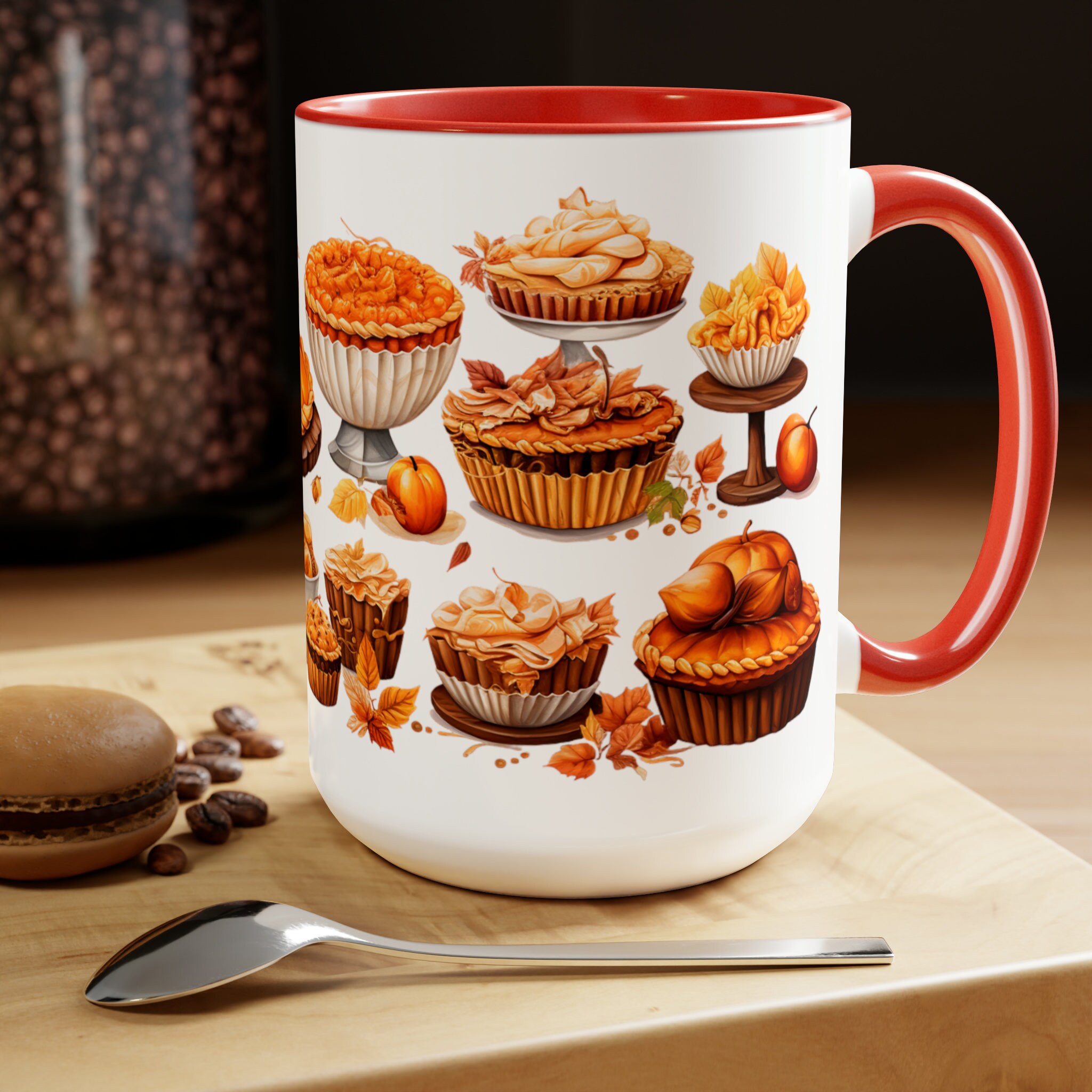 Fall Dessert Mug Autumn Dessert Pattern Mug Fall Pumpkin Pies Mug 15oz ...