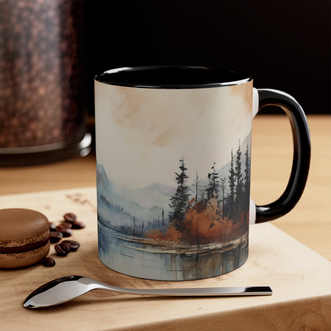 Earthy Mountain Scenes Mug Pine Trees Coffee Mug Nature Inspired Cup ...